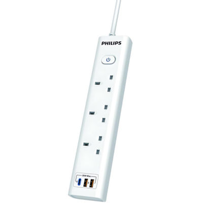Philips 3 Way Extension with USB 2A+1C 20W PD 2 Meter Cable Length ...