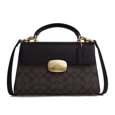 COACH Eliza Top Handle Bag In Signature Canvas Walnut/Black CW012 ...